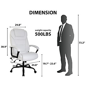 500 LBS Ergonomic Executive Office Chair, High Back Desk Chair with Massage Lumbar Support, Swivel Rocking Chair Computer Desk Chair with Padded Armrest and Adjustable Height, White