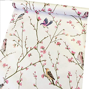 Vintage Pink Plum Floral Shelf Drawer Liner Self Adhesive Contact Paper Wallpaper for Kitchen Bathroom Cabinets Dresser Closet Furniture Wall Crafts 17.7x117 Inches