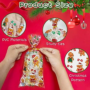Christmas Treat Bags, Christmas Candy Bags, Christmas Bags for Goodies, 60 PCS Christmas Cellophane Bags with Ties, Christmas Plastic Bags, Christmas Cello Bags for Christmas Day Party Favor Supplies