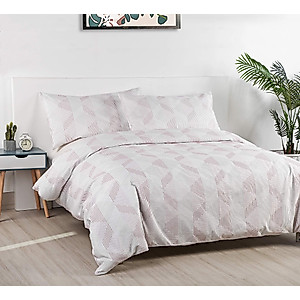 SINGINGLORY Duvet Cover King Size with Geometric Stripe, 3 Pieces Lightweight 100% Soft Cotton Bedding Cover with Button Closure, 1 Duvet Cover and 2 Pillowcases (White, 104x90 Inch)