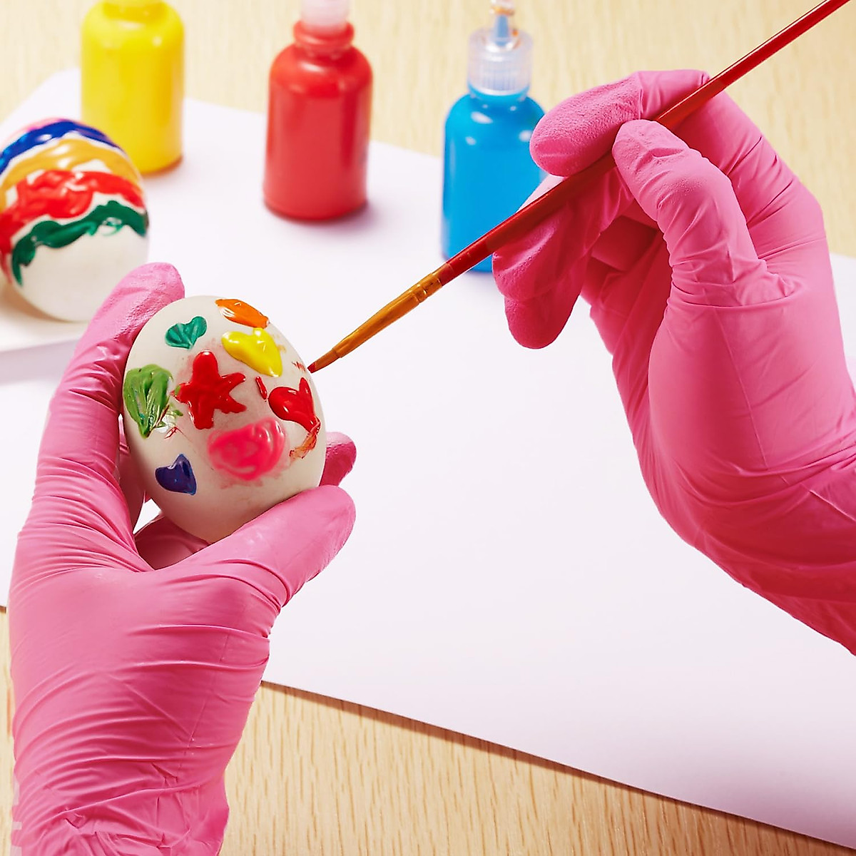 Kids Gloves Disposable, Nitrile Gloves for 7-14 Years - Latex Free, Food Grade, Powder Free -for Crafting, Painting, Gardening, Cooking, Cleaning - 100 PCS Rose red