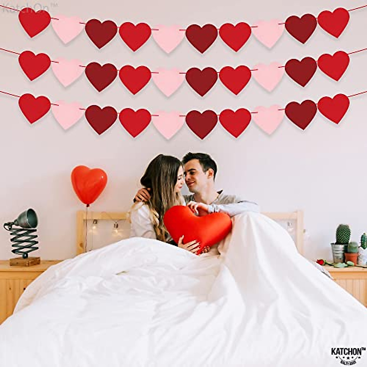 Felt Heart Garland for Valentines Day Decor - Pack of 30, No DIY | Red, Rose, Light Pink Heart Banner Garland, Heart Garland Decorations | Romantic Decorations Special Night, Valentines Day Decoration