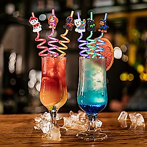 Paw Dog Party Supplies,JOUNYKOL 24Pcs Plastic Drinking Straws 8 Designs Great for Kids Boys Girls Gifts as Theme Party Decorations and Birthday Party Supplies with 2 Cleaning Brushes