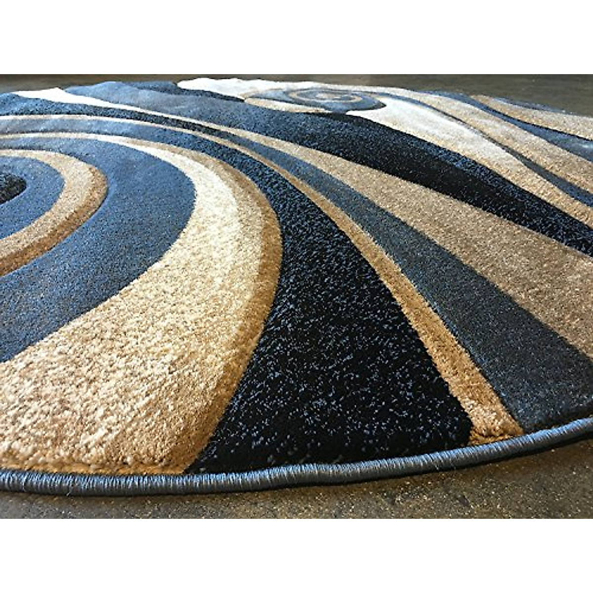 Sculpture Modern Round Area Rug Blue Beige Design 258 (5 Feet 6 Inch X 5 Feet 6 Inch)