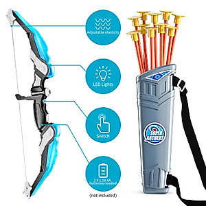 TEMI 2 Pack Set Kids Archery Bow Arrow Toy Set Outdoor Hunting Play with 2 Bow 20 Suction Cup Arrows 2 Target & 2 Quiver, LED Light Up Function Toy, Outdoor Toys for Kids, Boys & Girls Ages 3-12