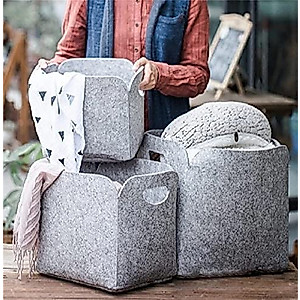 Foldable Felt Fabric Storage Basket, Convenient Box Organizer with Carry Handles for Office Bedroom Closet Babies Nursery Toys DVD Laundry Organizing (1 Pcs Medium)
