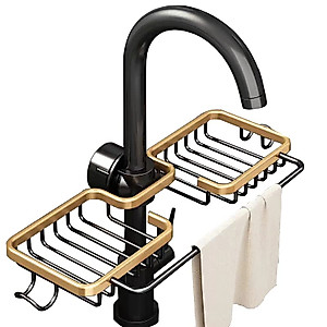 canjuxk Sponge Holder for Kitchen Sink,Kitchen Sink Sponge Holder Aluminum Organizer for Kitchen Bathroom Accessories Compatible with Faucets 0.8-1.1 Inches in Diameter