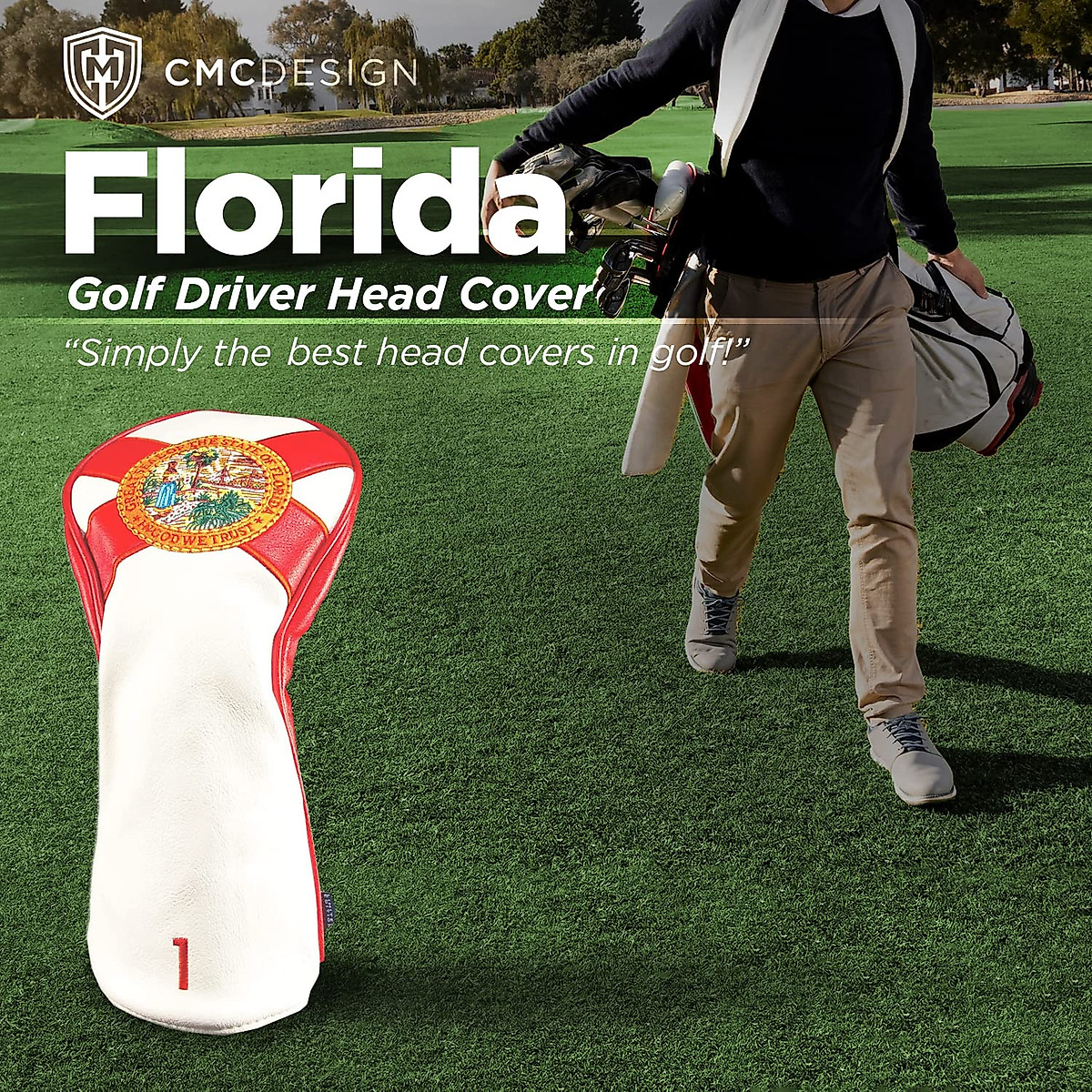 CMC Design Custom Florida Flag Embroidered Golf Driver Head Cover - Glove Soft Lining - Design Elements Include Applique and Embossing - Great Fit on Any Club as Golf Head Covers, Wood Driver Cover
