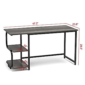 Teraves Reversible Computer Desk for Small Spaces,Small Desk with Shelves,47 inch Gaming Desk Office Desk Bedroom Desk for Home Office