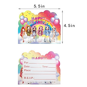 LEOWEST 20pcs Rainbow High Dolls Birthday Invitations,Rainbow High Dolls Party Invitations Birthday Party Supplies Decoration (Invitations20)