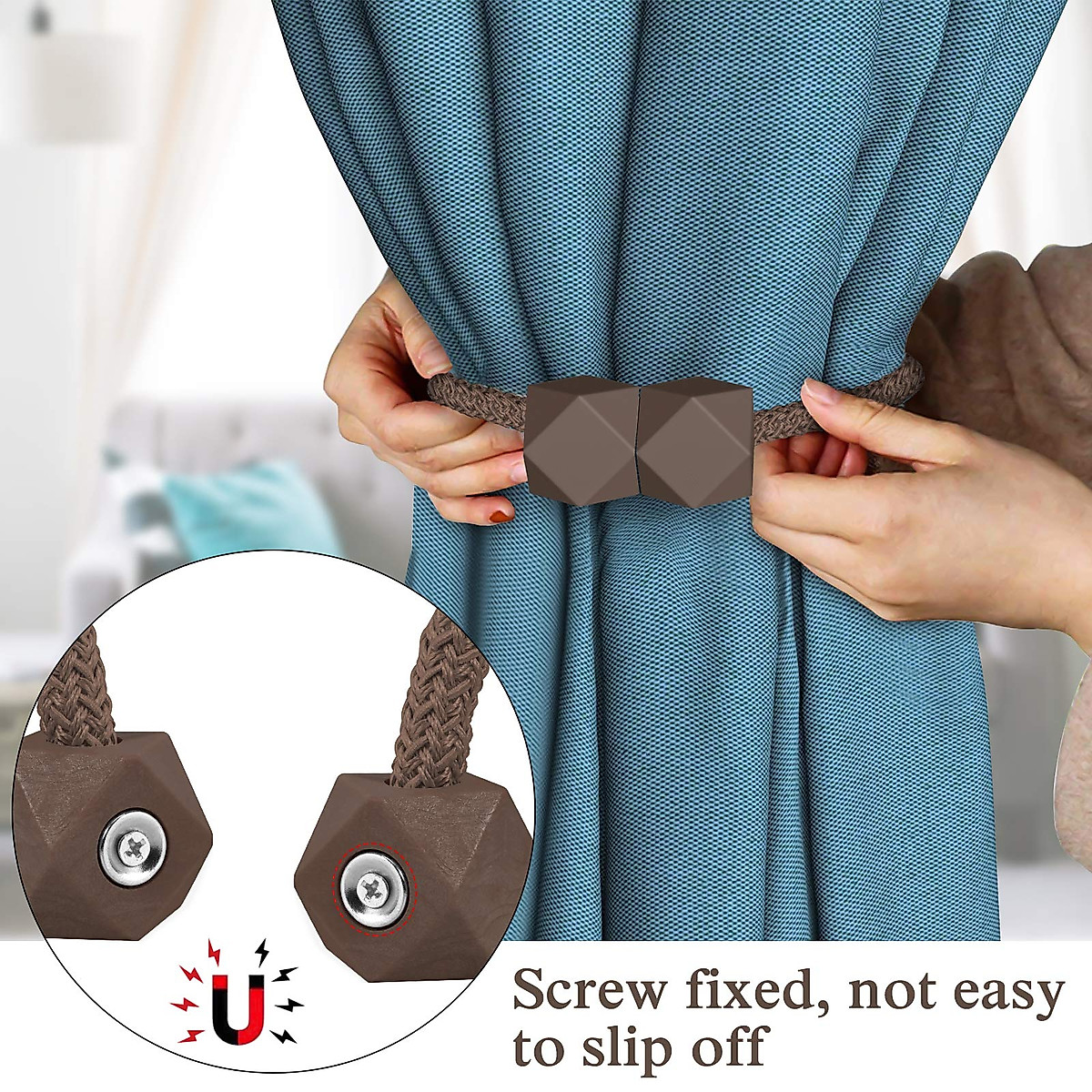 Buyshop 8 PCS Magnetic Curtain Tiebacks, European Style Convenient Drape Tie Backs, Decorative Drape Tie Backs Holdback Holder for Window Draperies，No Tools Required