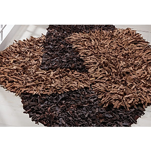 HF by LT Handwoven Leather Shag Rug - 23" x 35", Pecan Brown, Durable and Stylish Modern Leather Accent Rug for Entryway, Living Room, or Bedroom Decor