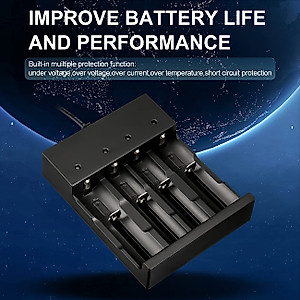 18650 Battery Charger 4 Bay Smart Universal Charger for 3.7V Rechargeable Lithium Li ion Batteries Compatible 18650 26650 21700 10400 14500 16340 16650 18500 Battery Charger (Only AC Charger)