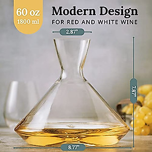 Wine Decanter – Hand-Blown Crystal Wine Carafe – Elegant Modern Pouring Vessel for Hosting Parties – Wine Aerator for Better Wine Experience (60 oz)