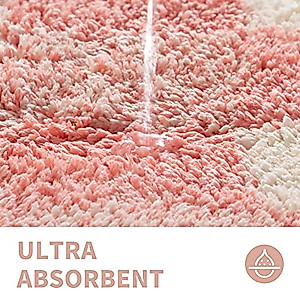 CozeCube Checkered Bath mats for Bathroom Non Slip, Fluffy Absorbent Microfiber Bath mat Washable, Aesthetic Bathroom Rugs, Cute Bath mat for Shower Sink, Blossom Pink, 24" x 16"