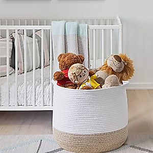 Rope Basket Woven Storage Basket 17.3x 15 x 14.1 Inches Cotton Blanket Organizer Laundry Basket Large，Baby Nursery Containers White Home Decor Gift