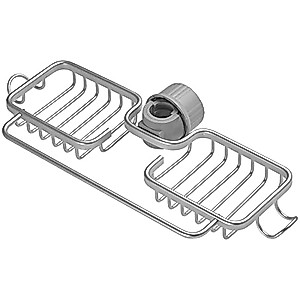 YOMEAN Kitchen Sink Caddy Sponge Holder Organizer Drain Rack Over Faucet Stainless Steel Drying Rack for Bathroom,Towel, Brush, Peeler, Soap, Dish Cloth Rag Hanging (Sliver)