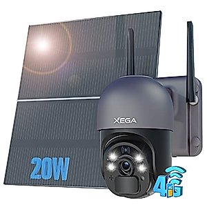 Xega 4G LTE Cellular Security Camera with 20W Solar Panel 20000mAh Built-in Battery - [24/7 Record] Solar No WiFi Security Camera Wireless Outdoor, 2K HD Color Night Vision, PIR Motion Detection,IP66