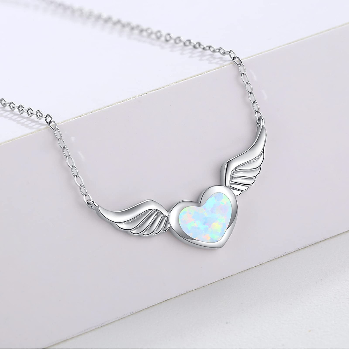 Angel Wings Necklace for Women 925 Sterling Silver Opal Angel Wings Necklace Guardian Angel Wings Necklace Opal Necklace Jewelry Gifts for Women