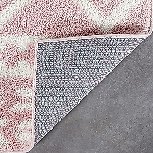 Well Woven Tribal Diamond Stripes Blush Pink Soft Shag Area Rug 5x7 (5'3"x7'3")