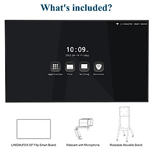 55In Flip Interactive Whiteboard, LINGHUFOX Rotating Adaptive Capacitive Electronic Whiteboard,4K Touch Screen Display Smart Board for Classroom (Board+Stand+Camera)