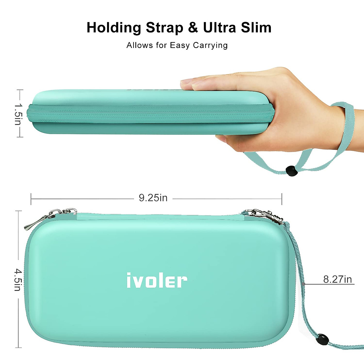 ivoler Carrying Case for Nintendo Switch Lite, Ultra Slim Portable Hard Shell Pouch Travel Game Bag for Switch Lite Accessories Holds 10 Game Cards,Turquoise