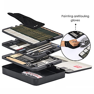 KALOUR 72-Pack Sketch Drawing Pencils Kit with Sketchbook and 3-color Drawing Paper,Tin Box,Include Graphite,Charcoal,Drawing Glove and Artists Tools,Pro Art Drawing Supplies for Adults Beginner