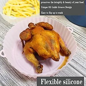 3 Pcs Air Fryer Silicone Pot, 7 Inch Reusable Round Air Fryer Silicone Liners, Replacement of Parchment Paper Liners Air Fryer Accessories, Food Safe Baking Pans for Oven, Microwave(Blue, Pink, White)