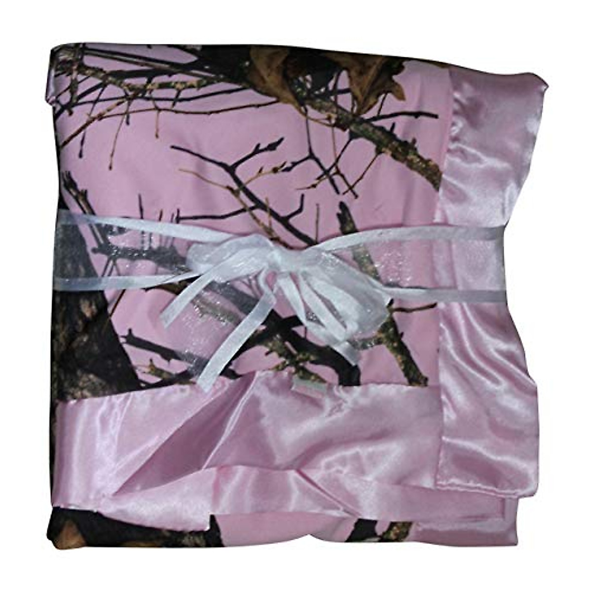 Mossy Oak BU Pink Hunting Camo Baby Blanket, Super Soft Carstens Microfur Back and Satin, Bow, Newborn Pink Camouflage Gift Blanket