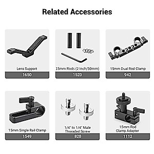 SMALLRIG Standard 15mm Micro Rod 1.5 Inches Long with 1/4" Male Female Thread for Clamp Mount - 915