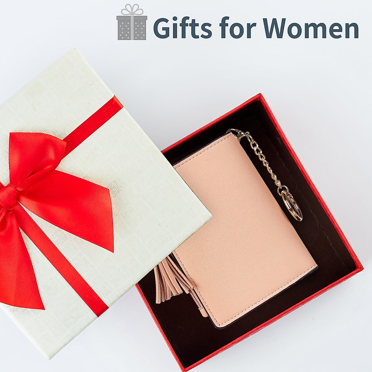 Gostwo Small Wallet Women RFID Blocking Leather Credit Card Wallet with ID Window and Zippered Coin Pocket Tassel Cute Wallet