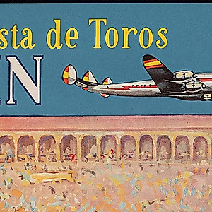 Set of two (2) Spanish Air Lines Travel Poster Prints - Fiesta de Toros Bullfighting Festival in Spain circa 1950 - each measures 12 x 16 inches
