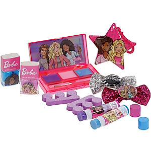 Barbie - Townley Girl Backpack Cosmetic Makeup Gift Bag Set 12 Pcs includes Lip Gloss, Nail Polish & Hair Accessories for Kids Teen Tween Girls, Ages 3+ perfect for Parties, Sleepovers and Makeovers