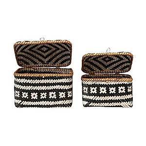 Creative Co-Op Hand-Woven Bamboo Boxes with Lids & Closures, Black & White, Set of 2 Container, 2