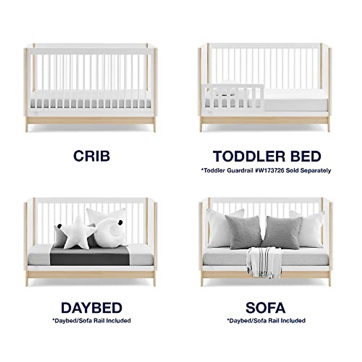 GAP babyGap Tate 4-in-1 Convertible Crib - Greenguard Gold Certified, Bianca White/Natural