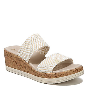 BZees Womens Resort Cork Wedge Strappy Sandal White/Natural Raffia 8.5 M