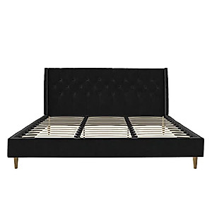 Novogratz The Her Majesty Upholstered Bed, King, Black Velvet