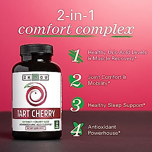 Zhou Tart Cherry Extract with Celery Seed | Advanced Uric Acid Cleanse for Joint Comfort, Healthy Sleep Cycles & Muscle Recovery | 30 Servings, 60 Veggie Caps