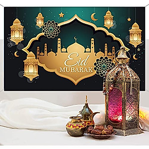 Eid Mubarak Banner Backdrop Decorations - Large Muslim Ramadan Mubarak Background Banner Photo Booth Backdrop Eid Mubarak Party Supplies