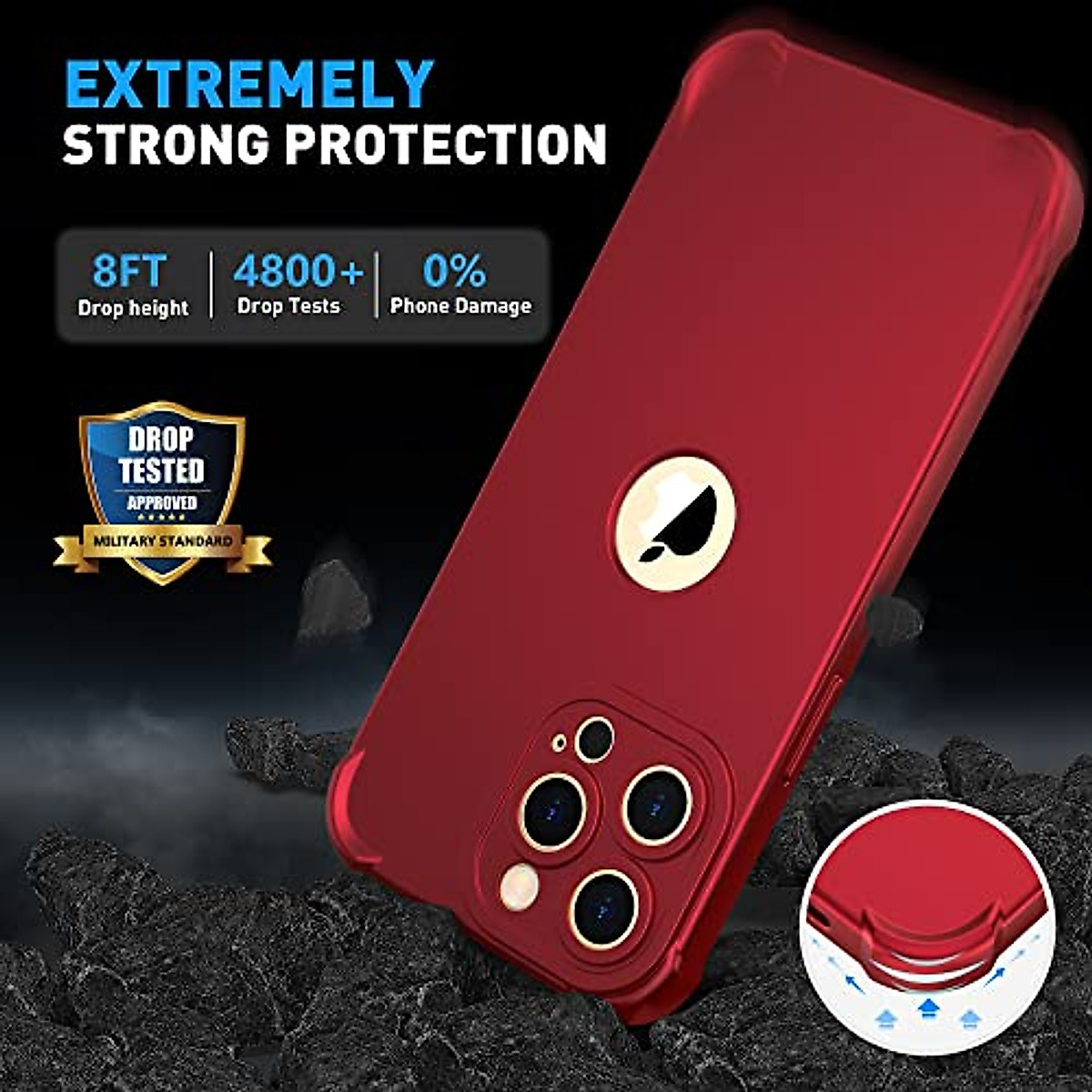 ORETECH for iPhone 13 Pro Max Case, with [2 x Screen Protectors] [15 Ft Military Grade Drop Test] [Camera Protection] 360° Shockproof Slim Thin Phone Case for iPhone 13 Pro Max Cover 6.7" - Red