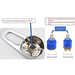 RXXR Taps Handle kit with Hot and Cold Color Button for Single Handle Faucet with Cartridge stem 9 * 9 mm - Universal Replacement Metal Loop Single Lever Handle, Polished Chrome