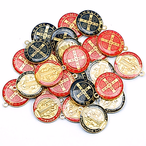 Glary 50pcs of Assorted Epoxy 1 inch Round Saint Benedict Medal Pendant Medal of St. Benedict