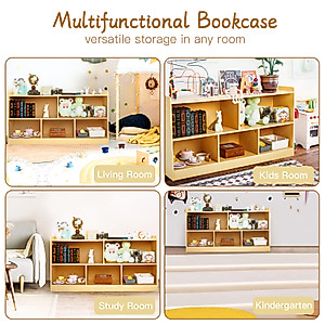 PTINFLUCE Montessori Shelf, Wooden Toy Storage Organizer for Books Toys, 2 Shelf Bookcase, 5-Section Storage Cabinet, Toddler Book Shelf for Kids Rooms, Playroom, Nursery, Kindergarten