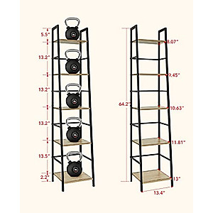 Pshelfy Bookshelf, 5-Tier Narrow Ladder Shelf Bookcase with Metal Frame, Freestanding Corner Rack Shelves for Small Spaces Display Storage Organizer Tall Skinny Shelf for Bedroom Living Room Kitchen