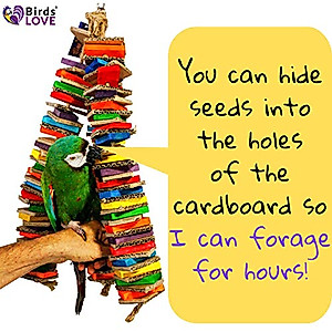 Birds LOVE Chew-Tastic Triple Tower of Shredded Fun Colorful Safe Lots of Wood to Chew Large Bird Cage Toy for African Greys, Amazons, Eclectus, Cockatoos, Macaws and Similar Sized Birds