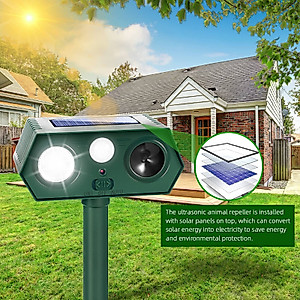 2 Pack Ultrasonic Animal Repellent Solar Powered Animal Deterrent Outdoor Waterproof Cat Repellent with Flash Light Motion Sensor to Keep Cat Deer Squirrel Raccoon Rabbit Skunk Dog Out of Yard