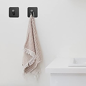 HUFEEOH Adhesive Towel Hooks, Sticky Wall Hooks Shower Hooks for Hanging Towels, Key, Purse, Hat, Aluminum Towel Holder Door Hanger Hooks - Wall Mounted (Black)