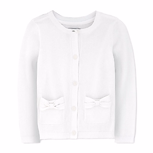 The Children's Place Baby Toddler Girls Bow Pocket Cardigan, White, 5T