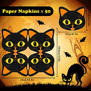 Quera 50 Pack Halloween Napkins Paper Napkins Black Cat Cocktail Napkins Decorations for Halloween Party Supplies, Black Cat Gifts Dinner Party Decoration (6.5 x 6.5 In)
