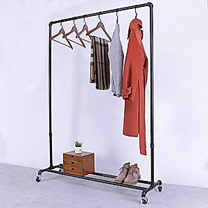 MBQQ Industrial Pipe Clothing Racks on Wheels,Heavy Duty Garment Racks Commercial Grade,Vintage Rolling Ballet Rack Clothes Display Rack Retail Display,Black